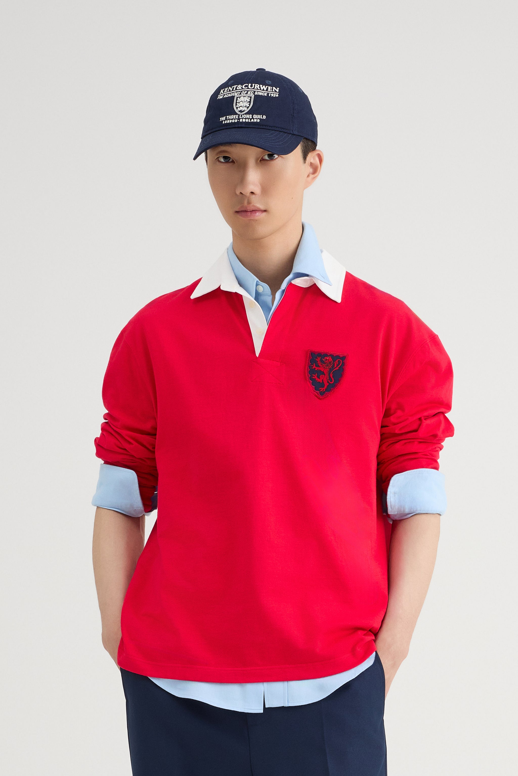 Cotton-jersey rugby shirt with contrast collar and placket. Lion-crest ...