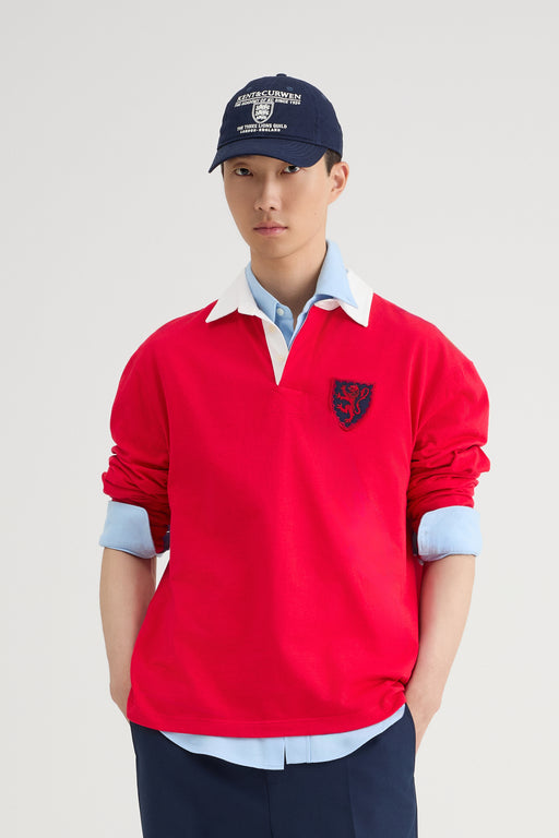 Cotton-jersey rugby shirt with contrast collar and placket. Lion-crest ...