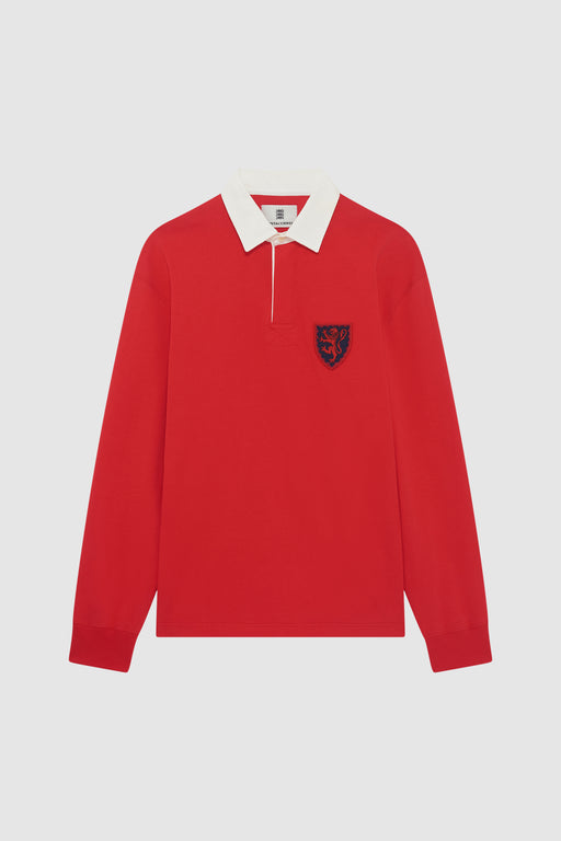 Cotton-jersey rugby shirt with contrast collar and placket. Lion-crest ...